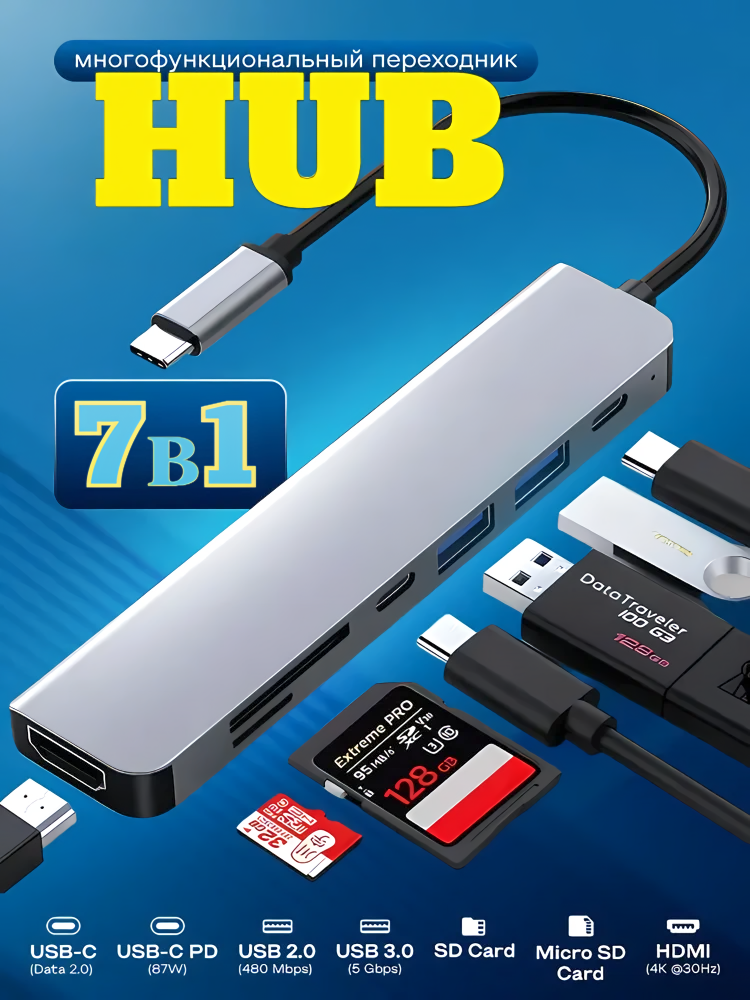 Usb hub / хаб для macbook / разветвитель usb / usb hub type c / многофункциональный