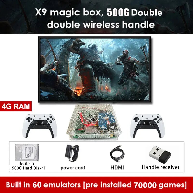 X9 Retro игровая консоль, 500G HDD, 2 контроллера, 70000 игр