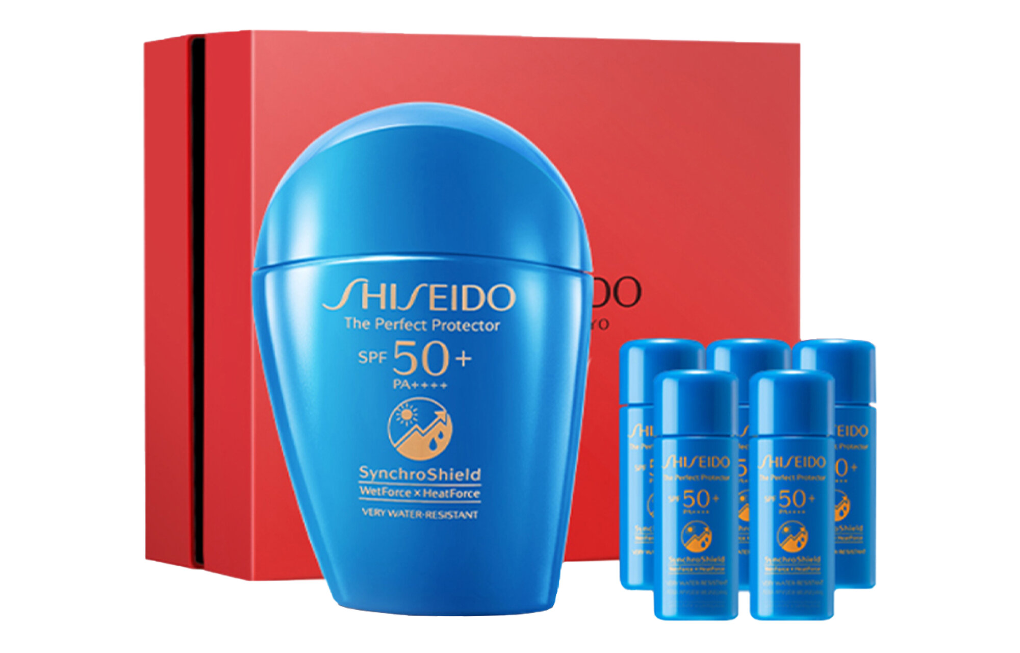 Солнцезащитный набор унисекс SHISEIDO The Perfect Protector SPF 50+ 50ml+7ml×5, Blue Fat Hair Sunscreen Set