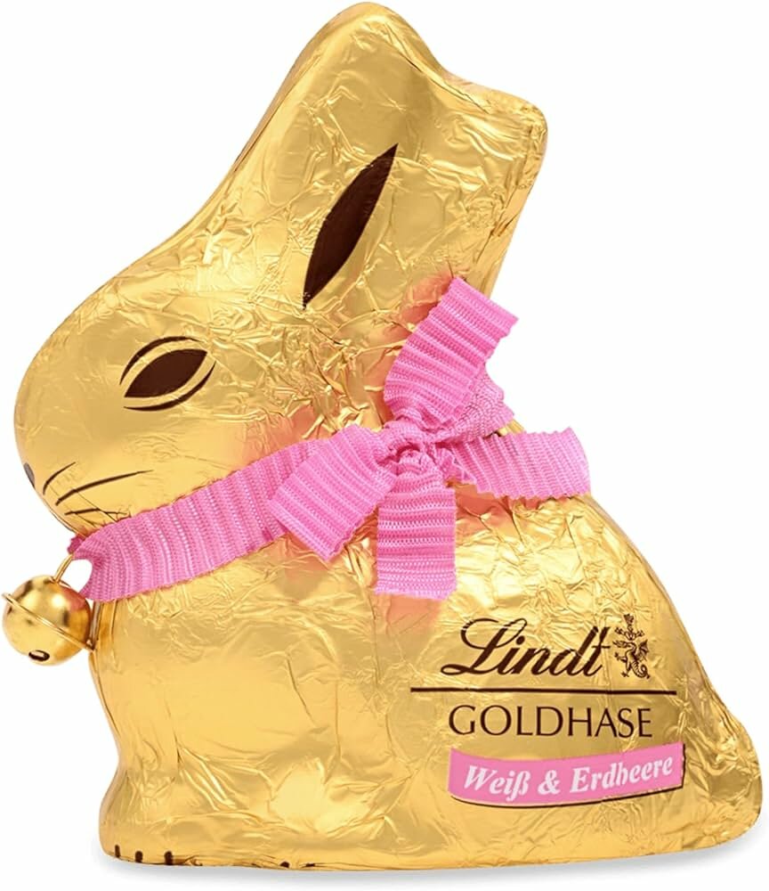 Lindt gold bunny пасхальный кролик из белого шоколада с клубникой 100 гр, высота 11 см (из Финляндии)