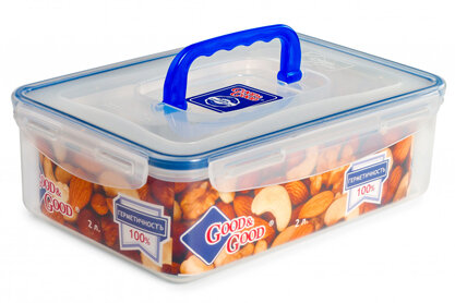 Контейнер для еды пластиковый 2 л с крышкой, прямоугольный, Good&Good