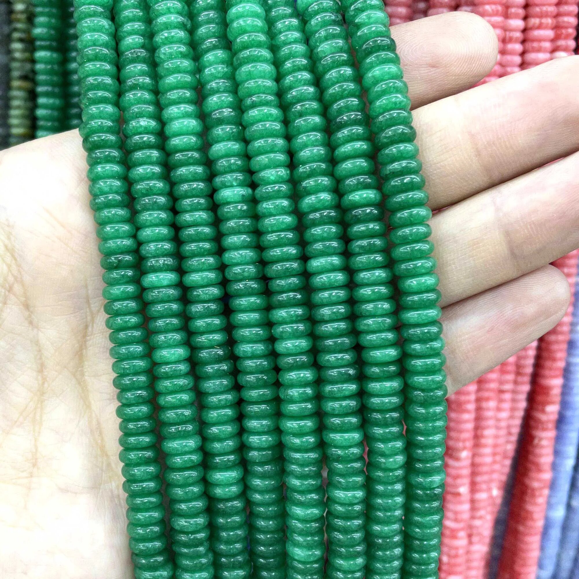 Бусины из камня Rondelle 2x6 мм SYSRXLR Изумрудный, Green Jade