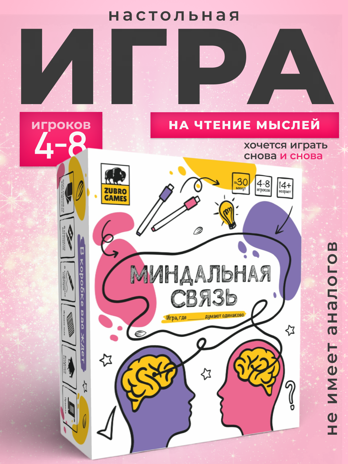 Настольная игра "Mиндальная связь" для взрослых и подростков, компаний, вечеринок, подарок на день рождения девушке