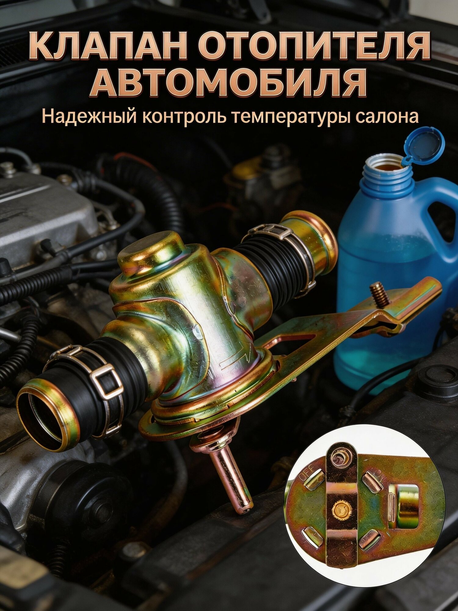 Кран отопителя для автомобиля, с кабельным приводом и анодированным корпусом, наружный диаметр 16 мм