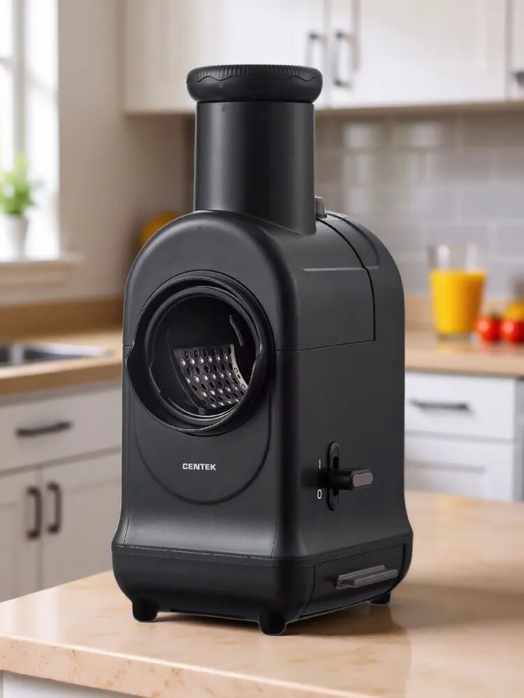 Мультирезка - овощерезка электрическая Centek CT-1383 Black лезвия из Японской стали, 5 насадок толкатель, мощный измельчитель 300 Вт, прорезиненные ножки, черная