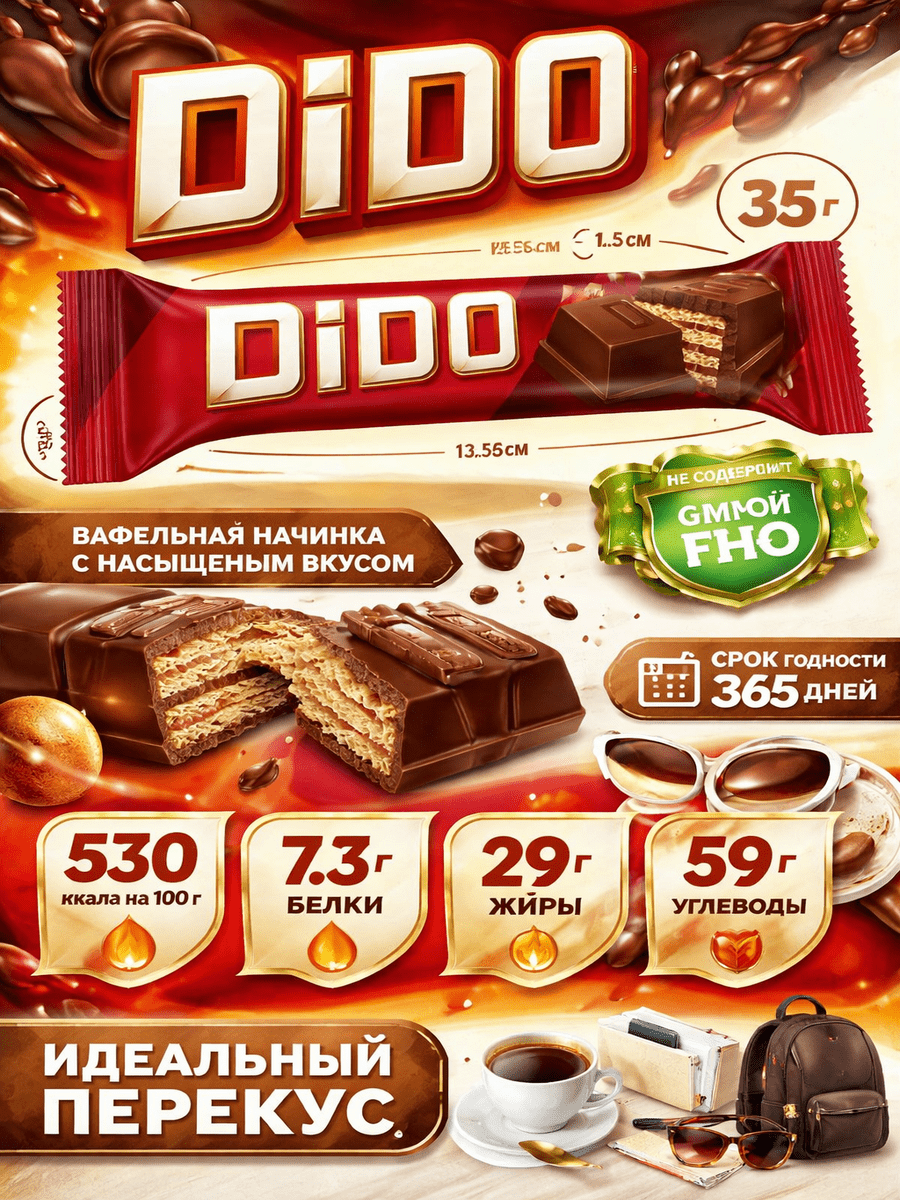 Батончик шоколадный Ulker Dido вафельный, 35г