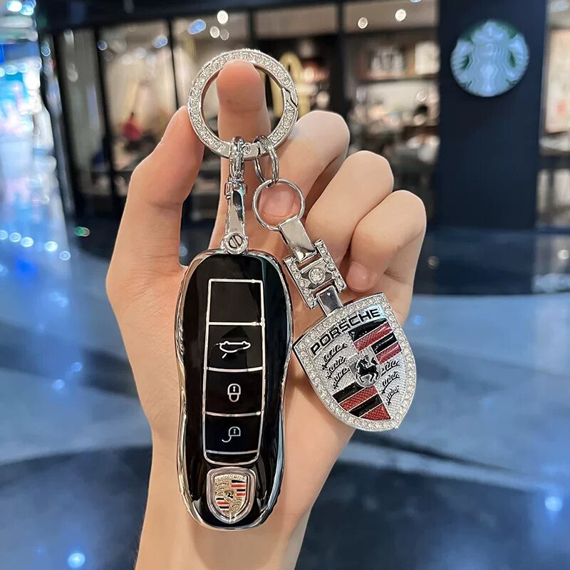 Женский чехол для ключей Porsche Cayenne Macan 718 Panamera 911 черного цвета с каменным кольцом, застежкой и логотипом