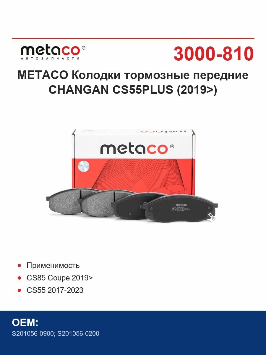 METACO Колодки тормозные передние CHANGAN CS55PLUS (2019>)