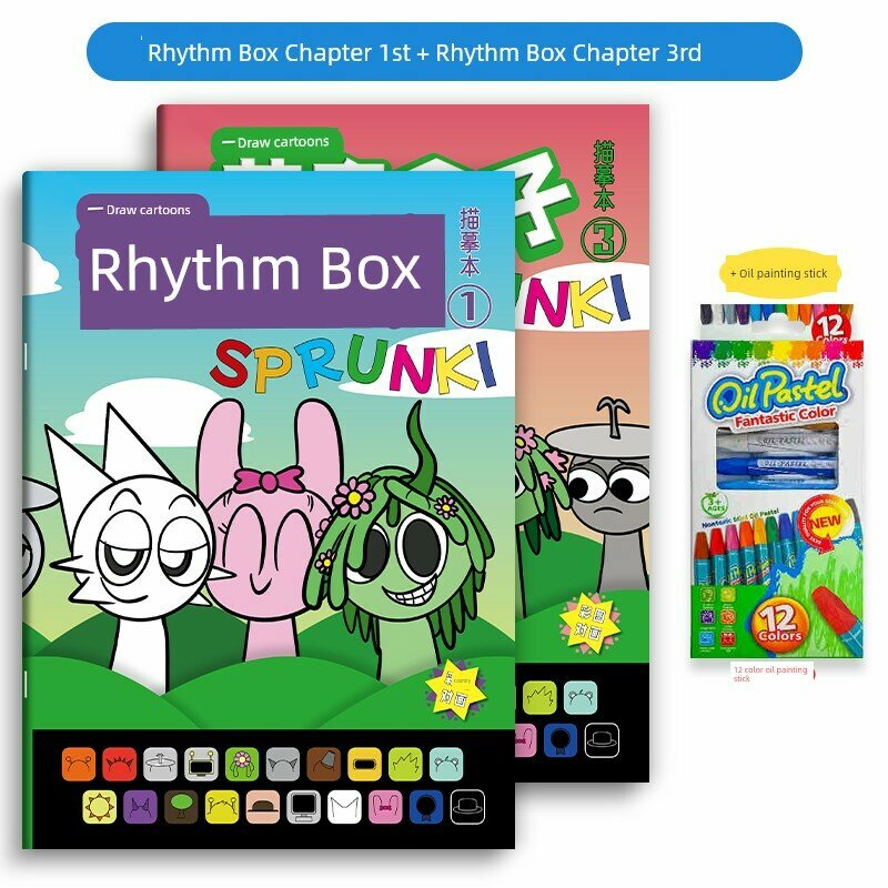 Тетрадь для копирования Sprunki Rhythm Box набор 1+3 с масляными мелками