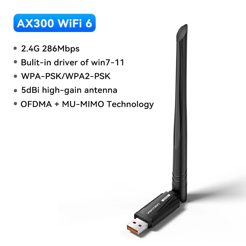 Vention AX300 WiFi 6 USB адаптер 2.4G 286Mbps