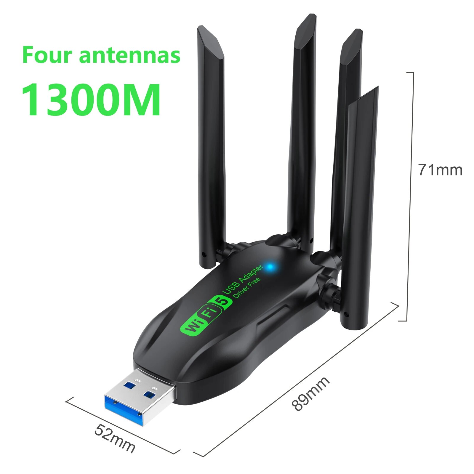 Беспроводной адаптер Wi-Fi 1300 Мбит/с 2.4G/5ГГц 4-антенный 4antennas 1300M