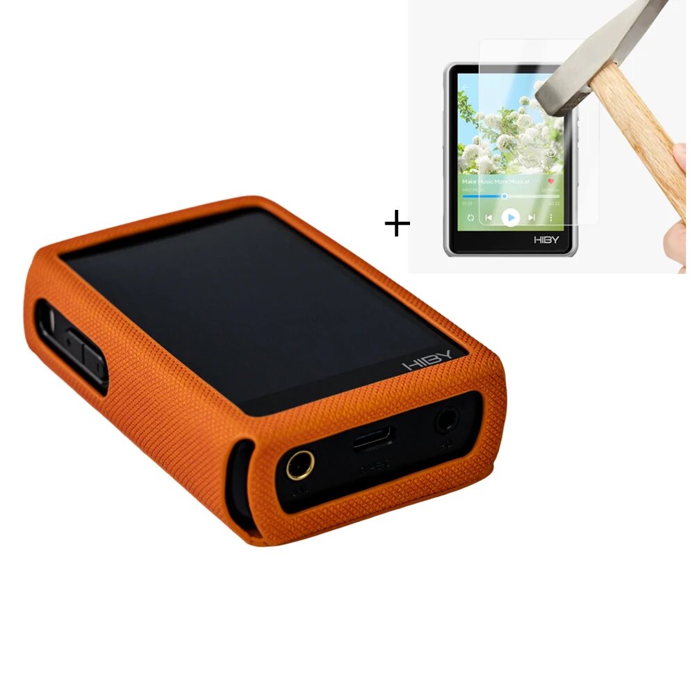 Кожаный чехол для HiBy R3 Pro II Gen 2 Оранжевый, Orange and Glass
