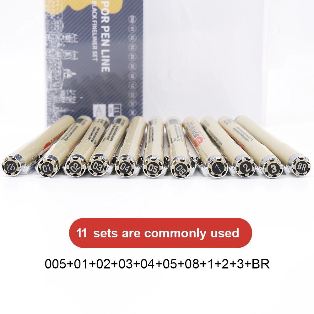 Набор из 12 черных пигментных маркеров RT58 11Pcs set