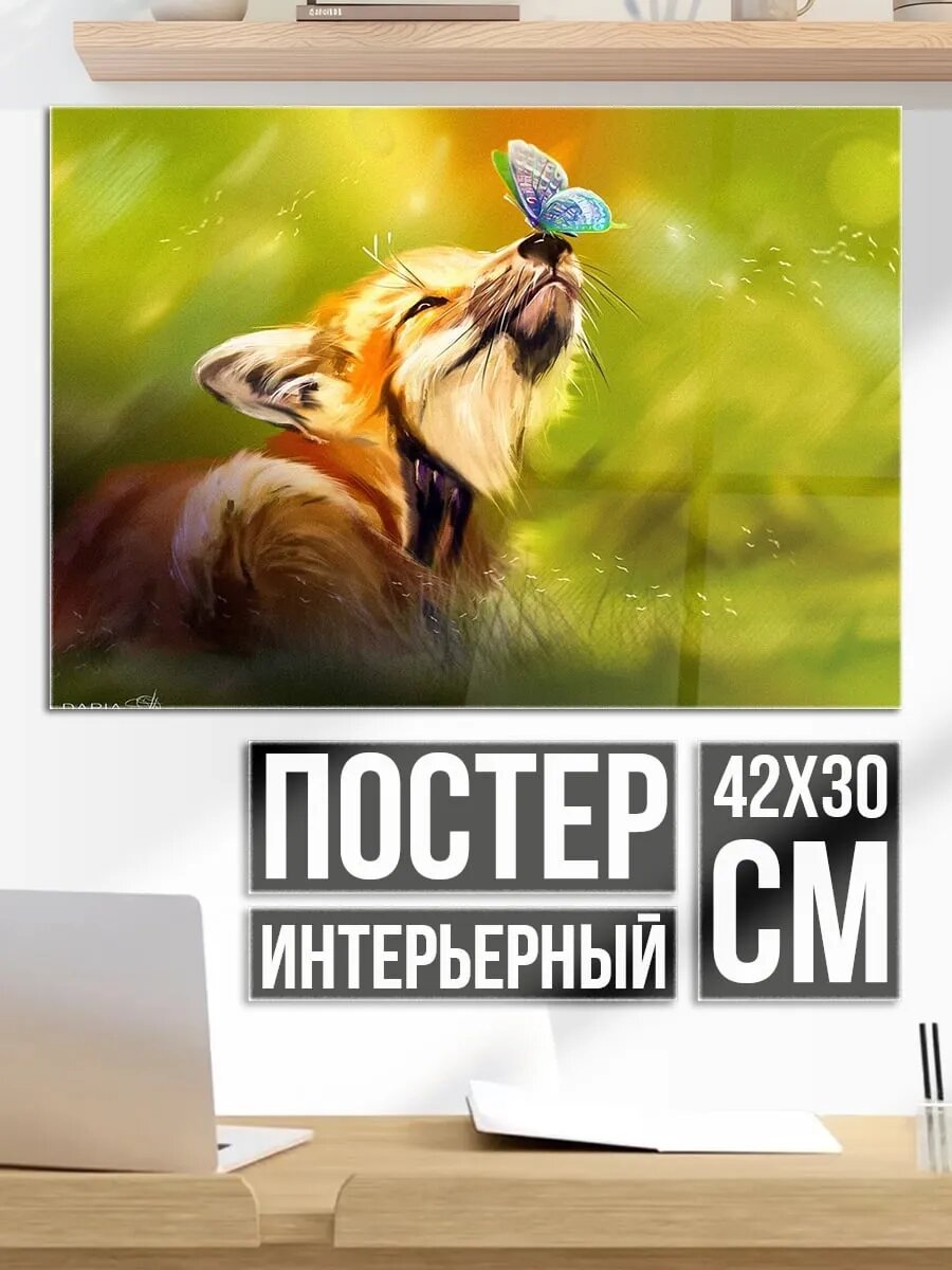 Плакат постер Тигр и бабочка