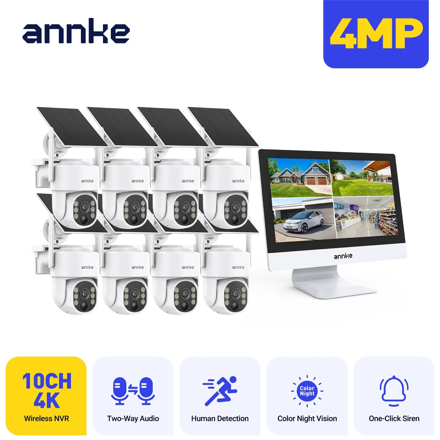 Камера наблюдения Annke 5MP Wi-Fi с 12-дюймовым ЖК-дисплеем, PTZ-камера безопасности Wi-Fi 2.4G 5.8G с ИК-цветной ночной видимостью, наружная Wi-Fi-камера