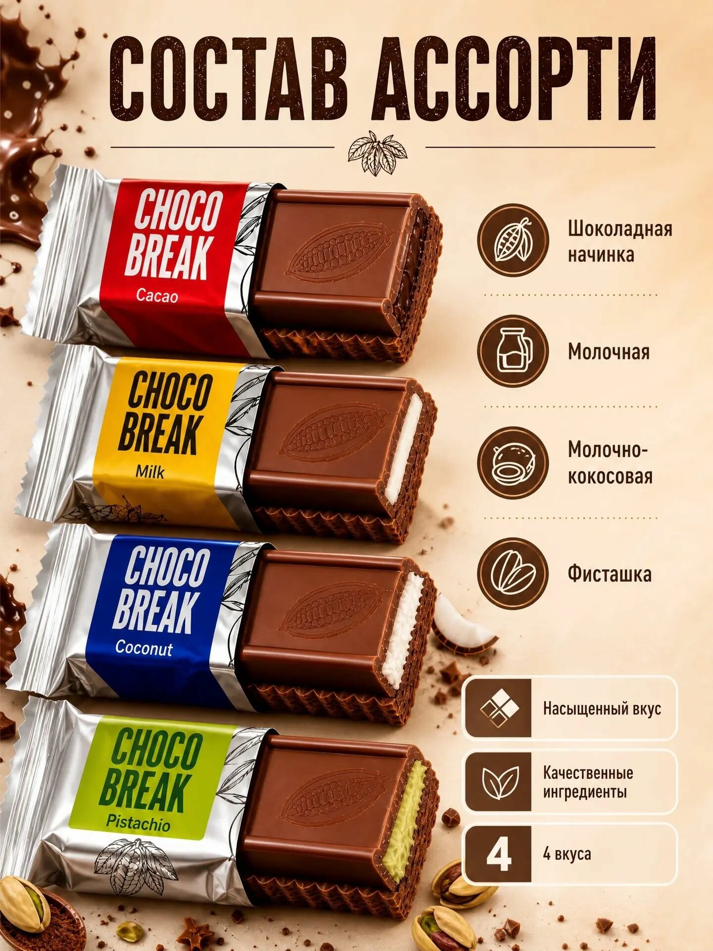 Конфеты CHOCO BREAK ассорти вкусов, 1кг