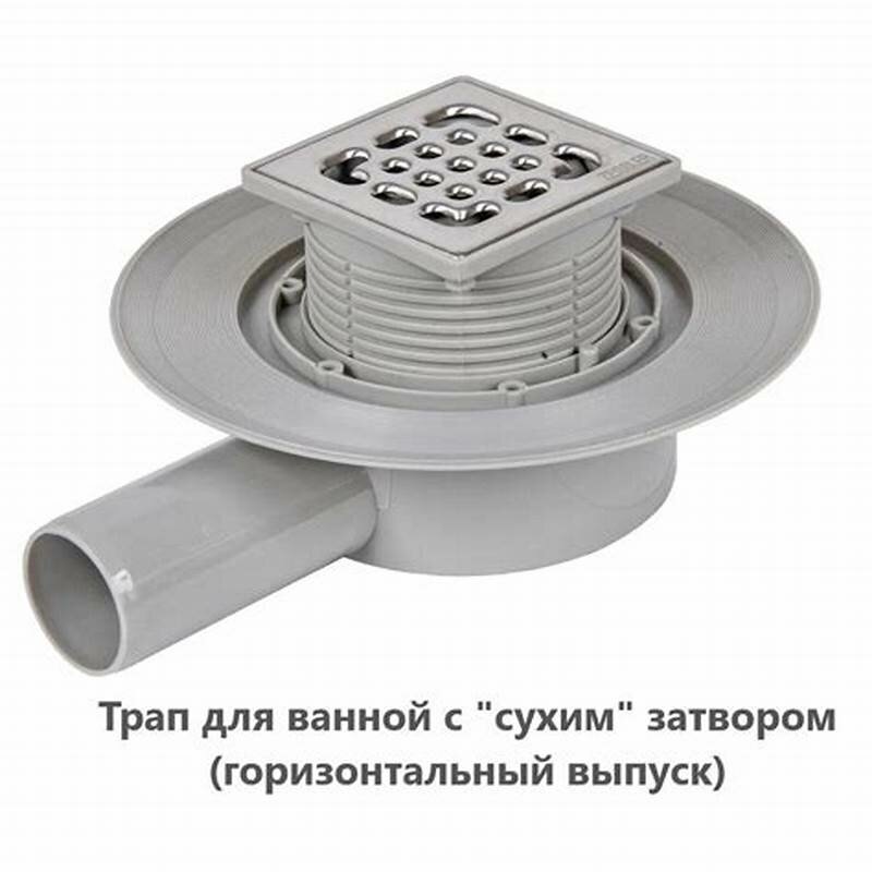 Трап горизонтальный, нерегулируемый, с выпуском 110 мм, с пластиковой решёткой