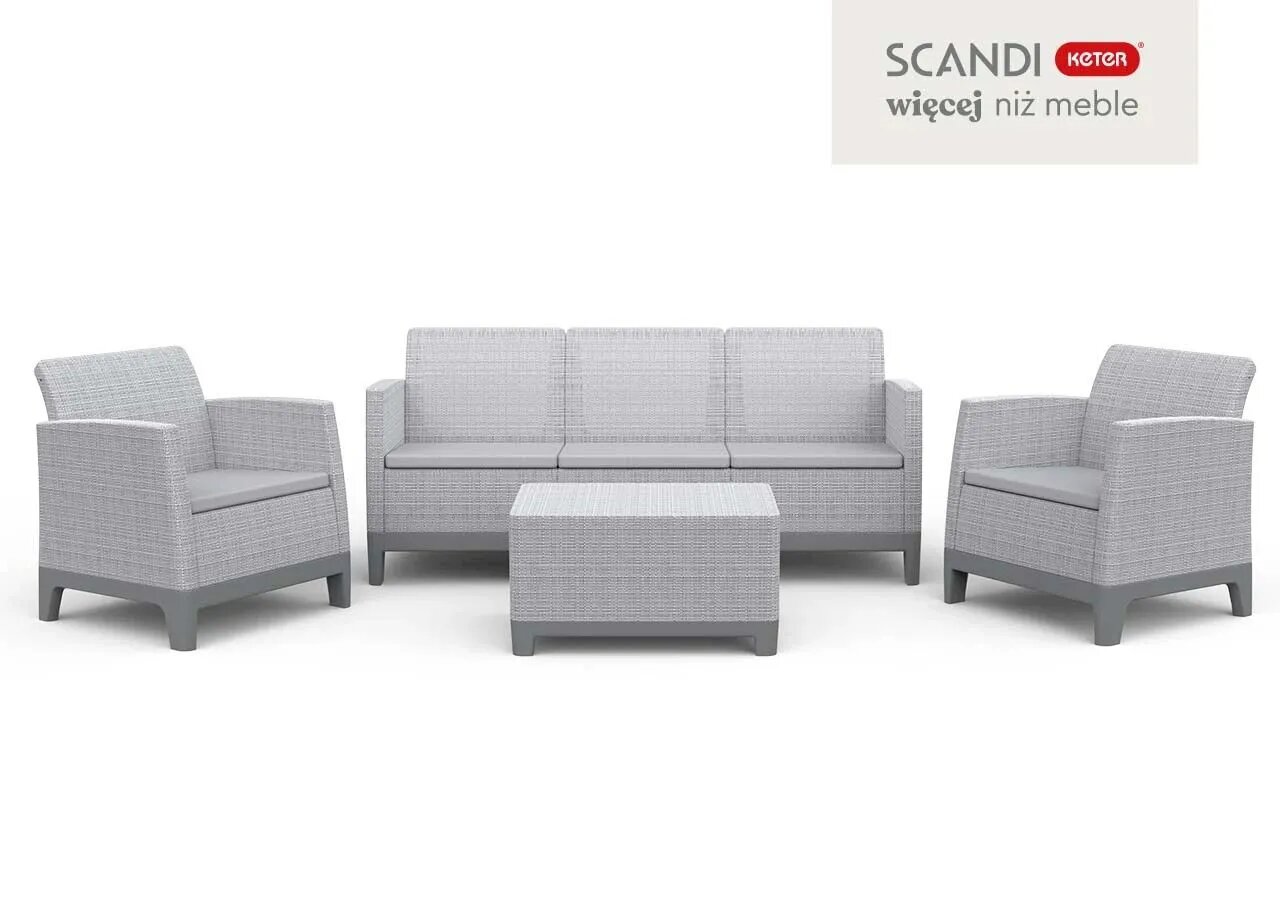 Комплект садовой мебели Keter Skandi Linea 3 Seater Set серый, закрытый подлокотник