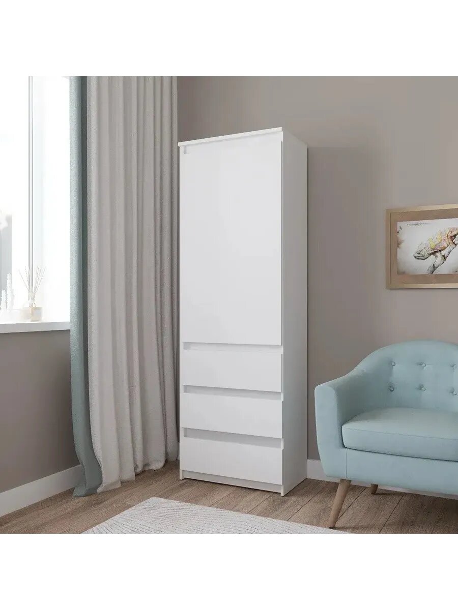 Шкаф-пенал, ЛДСП, шариковые направляющие, 60x180x38 см, 3 полки, 3 ящика