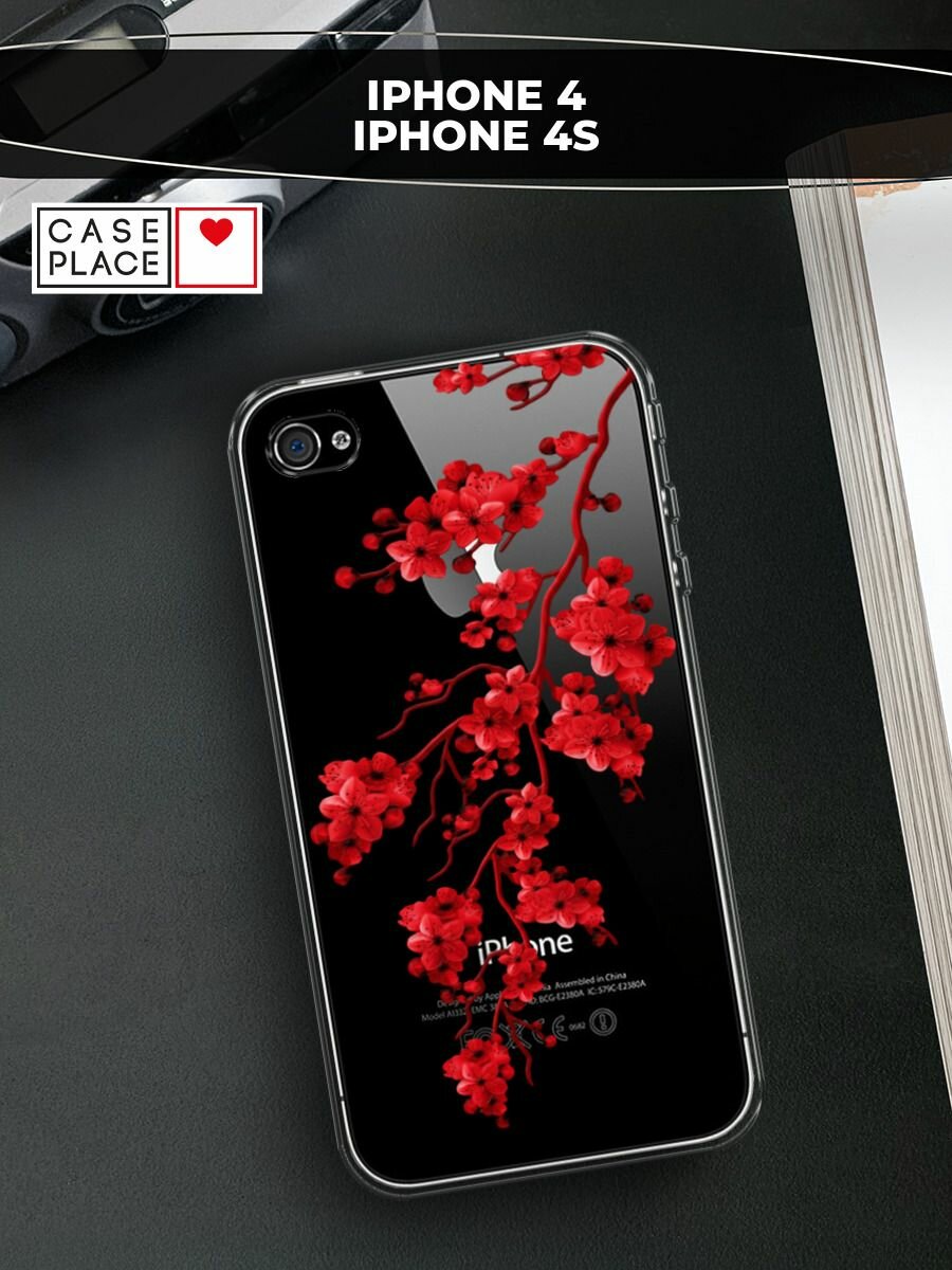 Силиконовый чехол на Apple iPhone 4/4S / Айфон 4/4S с принтом Красная веточка сакуры