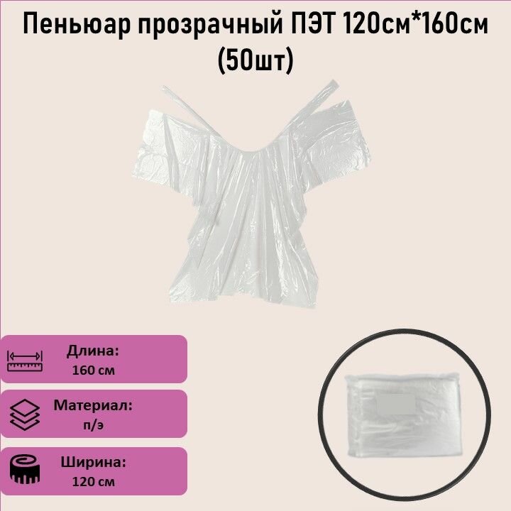 Пеньюар одноразовый прозрачный 120 см*160 см в упаковке 50 шт