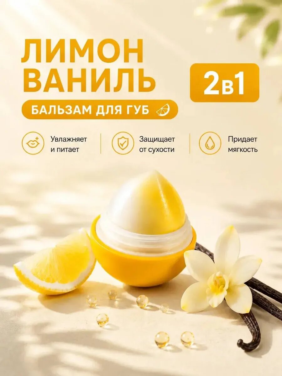 Бальзам для губ EXO EGG «Лимон Ваниль», Свежесть и нежная десертная сладость.