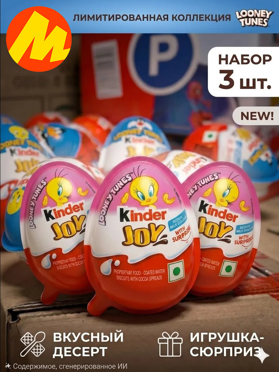 Шоколадное яйцо Kinder Joy Looney Tunes / Киндер Джой Луни Тьюнс, 3 шт. по 20 грамм