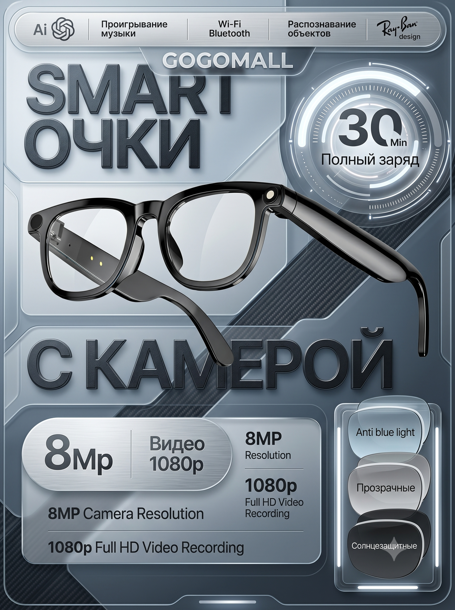 Очки с искусственным интелектом AI Smart Glasses CY01 с камерой