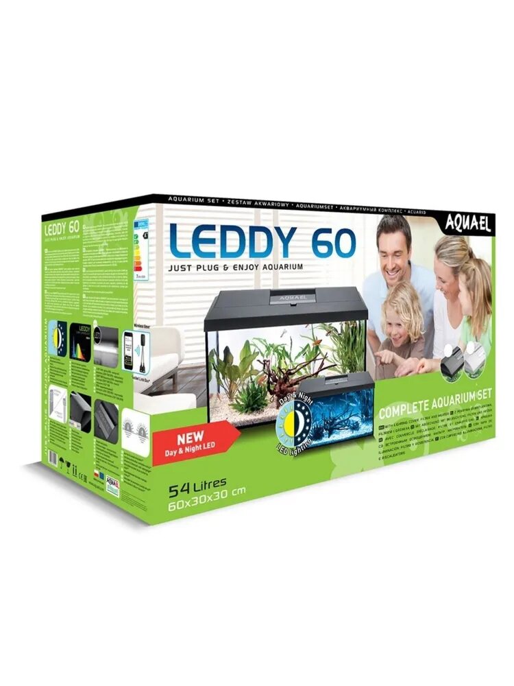 Аквариум AQUAEL LEDDY SET PLUS DAY & NIGHT 2.0 60 черный (54 л) (крышка, свет, фильтр, нагреватель, рамка)