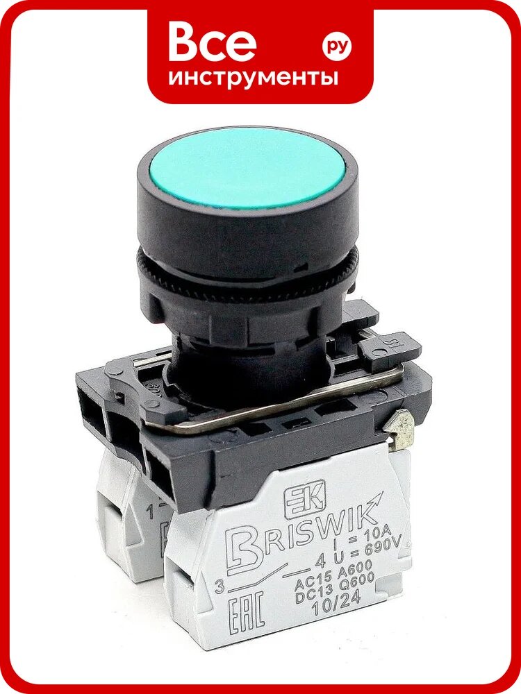 Выключатель Briswik КМЕ 6610м зеленый IP65 УХЛ2 10А 1но+0нз aB-PB-5Ai-0311