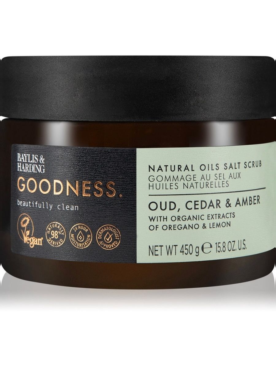Скраб для тела Baylis & Harding Goodness Oud, Cedar & Amber Oil Salt Scrub (Уд, Кедр и Амбра), 450 г