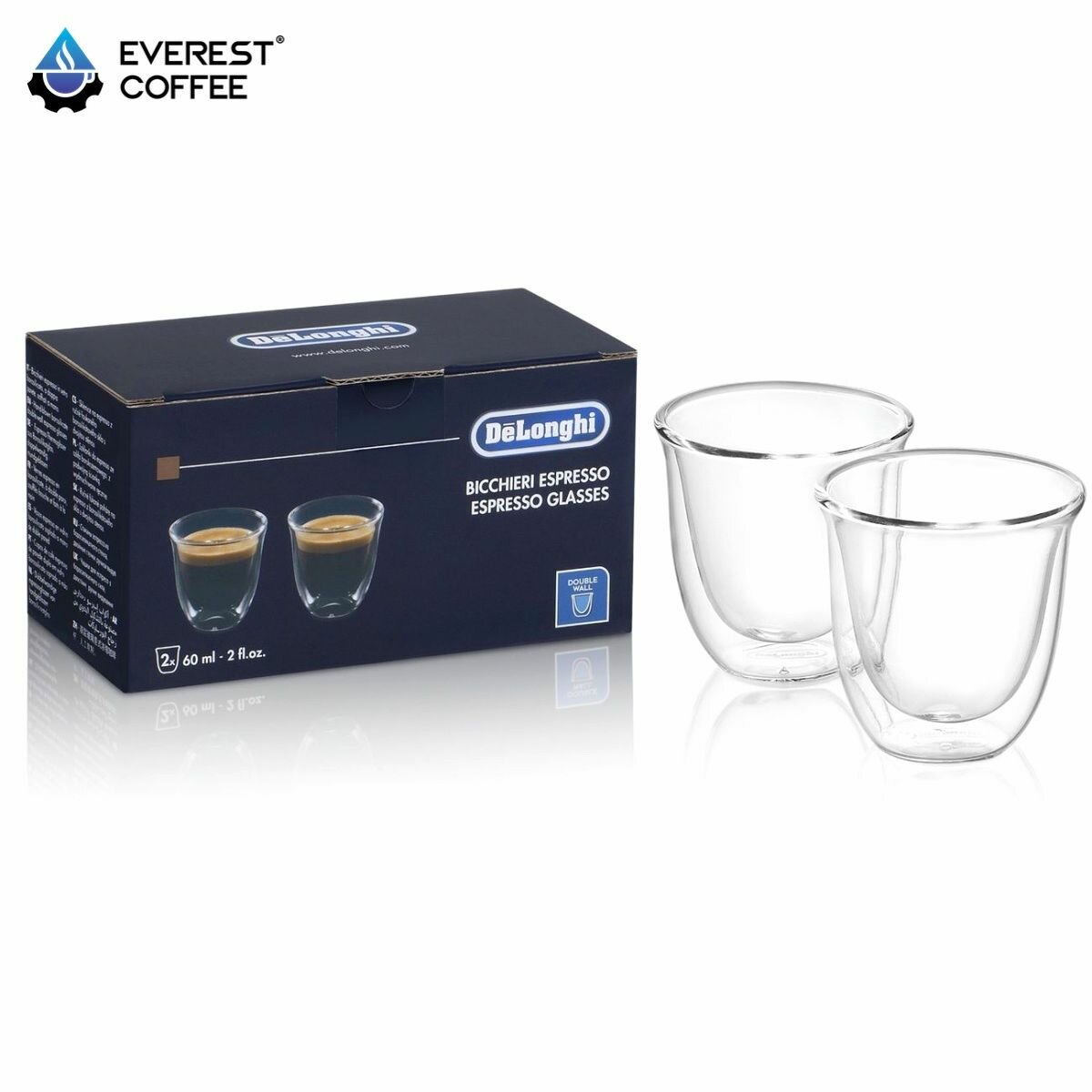 Чашки DeLonghi DLSC310 для эспрессо, 90мл, прозрачные, стекло, двойные стенки