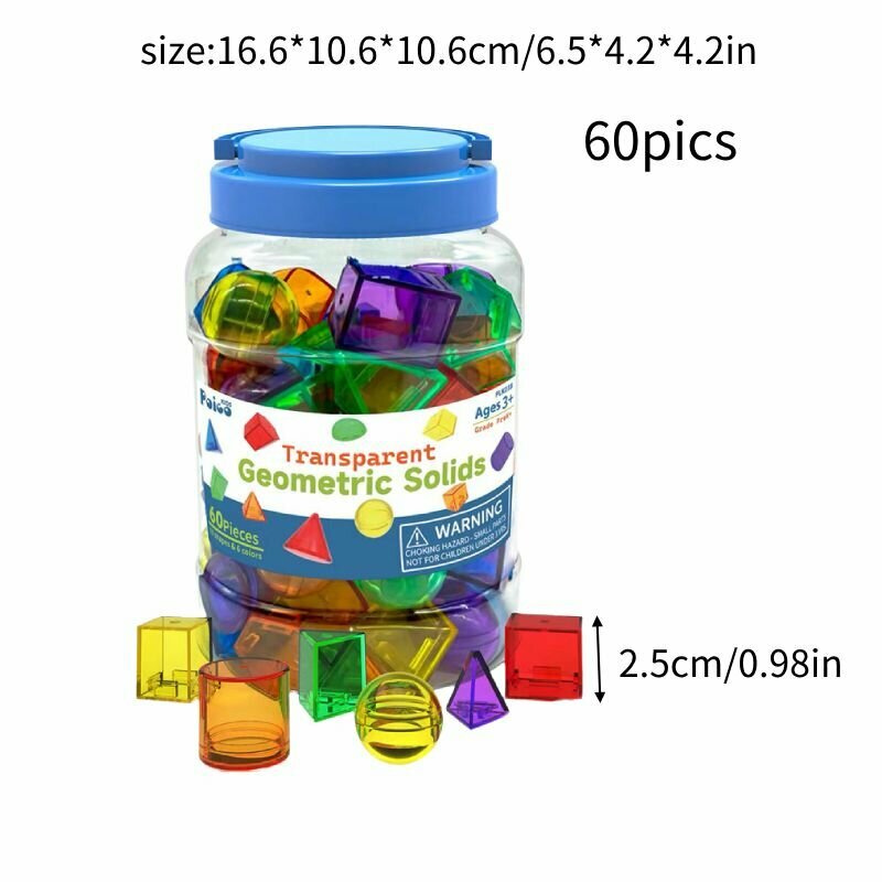 Набор геометрических прозрачных строительных блоков из 60 предметов для раннего обучения Montessori с яркими цветами для визуального