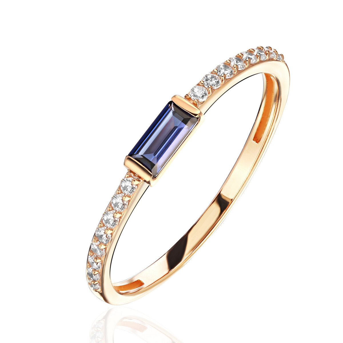 Кольцо, красное золото, 585 проба, сапфир, фианит