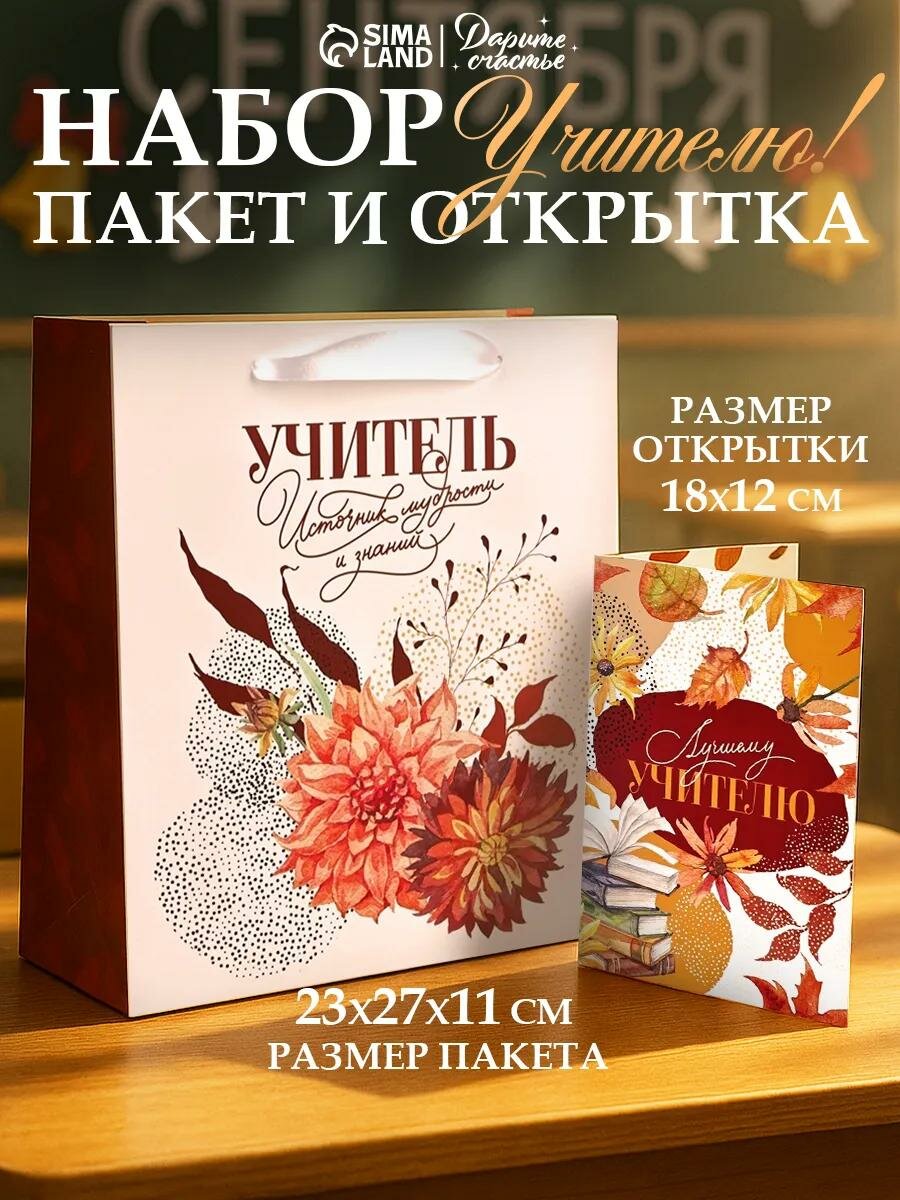 Подарочный набор «Учитель», пакет и открытка, ML 27 × 23 × 11,5 см