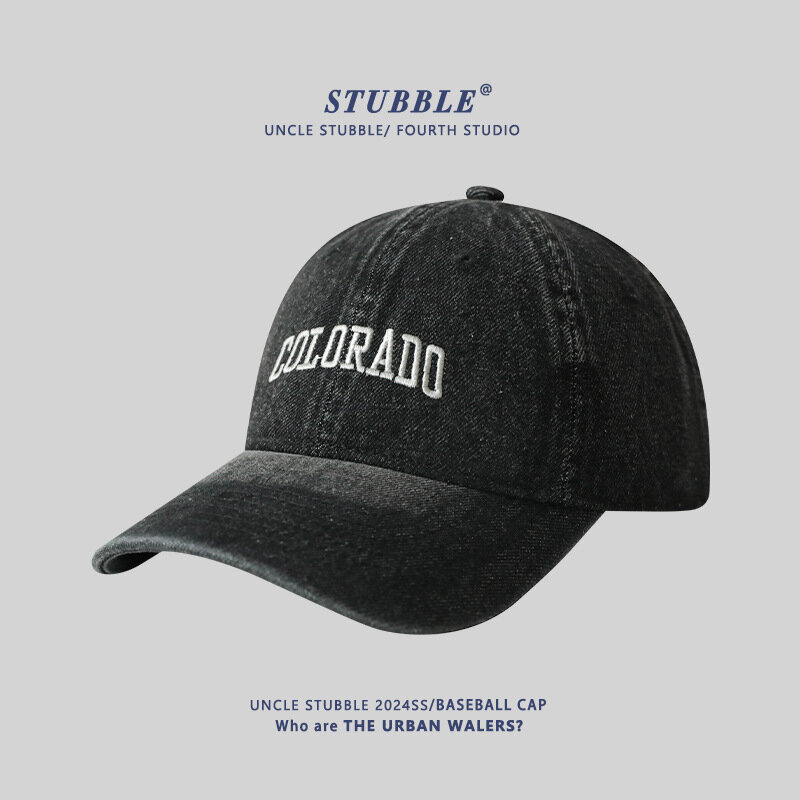 Бейсболка из японского денима для мужчин и женщин с вышитыми буквами, мягкая кепка от солнца с широкими полями и маленькая шляпа