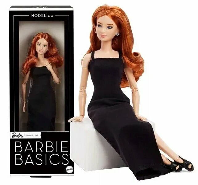 Кукла Mattel Barbie Signature Basics - Коллекционная кукла с рыжими волосами в черном платье/ Модель 04 - Барби JBH74
