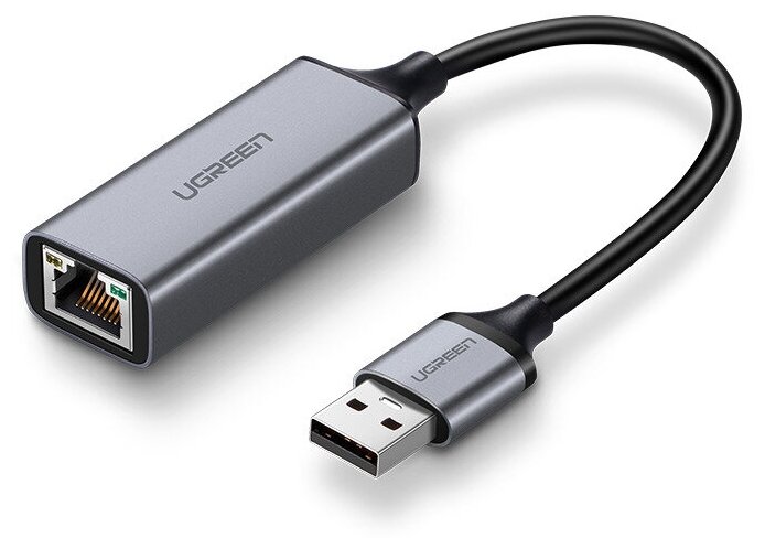 Сетевой адаптер USB-A 3.0-LAN RJ45 Ugreen, 1Гбит/с, серый