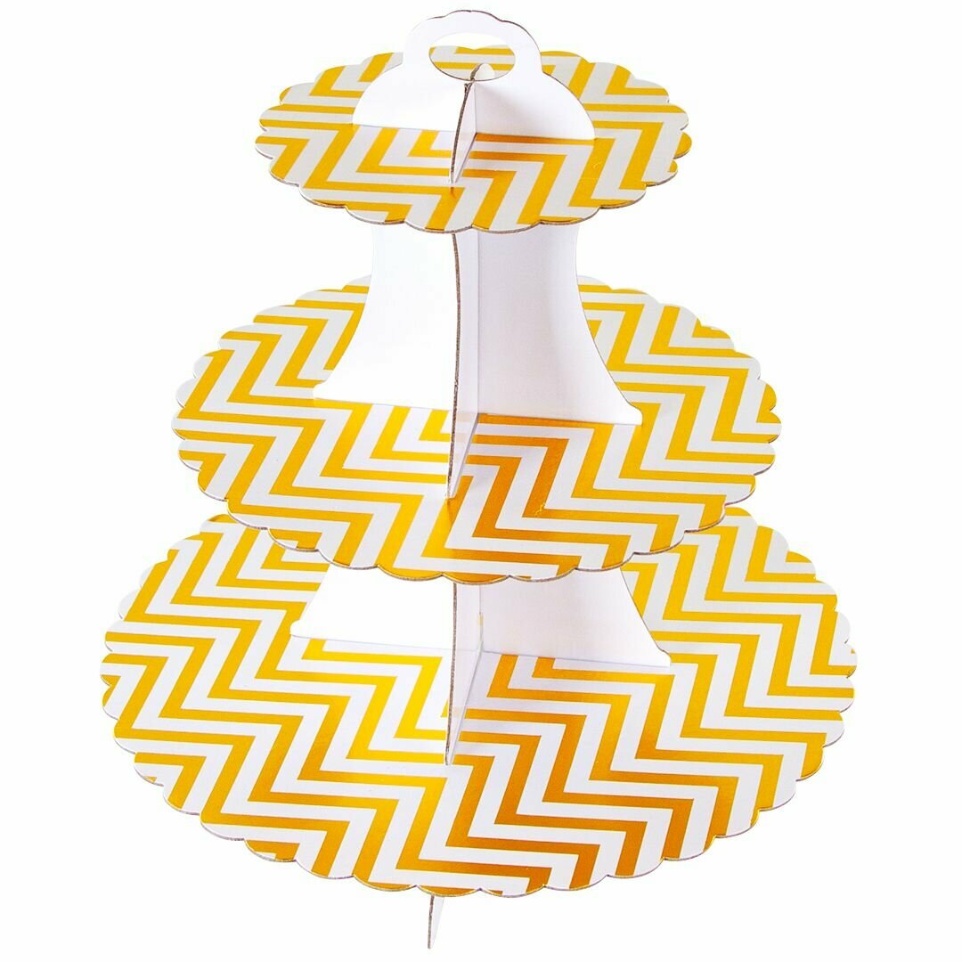 Стойка для десертов Волна веселья Зигзаги, трехуровневая, цвет белый и золото металлик