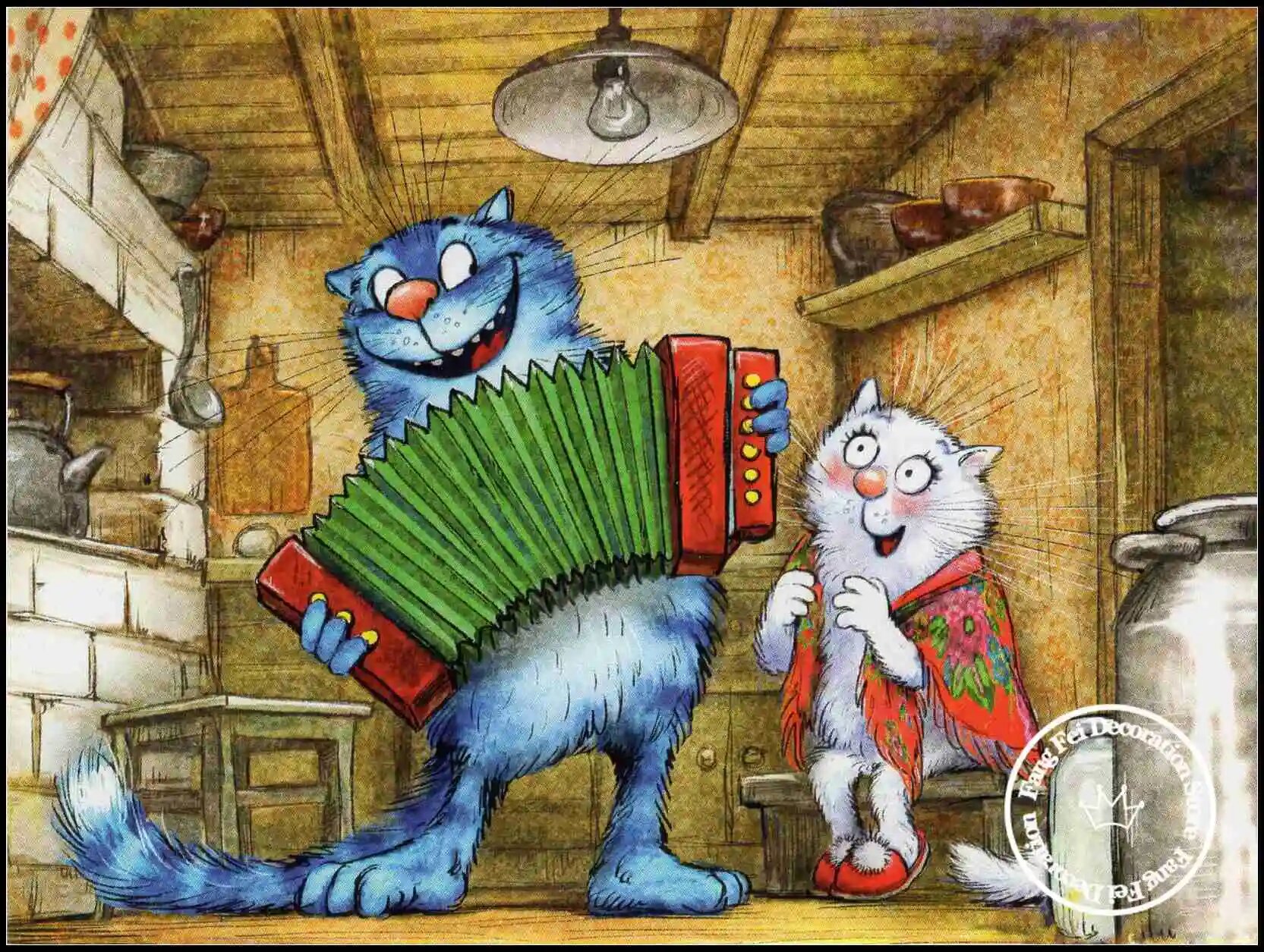 Алмазная мозаика на подрамнике "Синий Кот" круглые бриллианты 40х50см