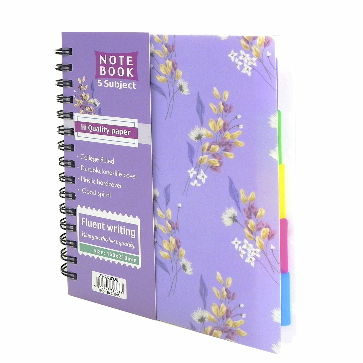 Тетрадь 120л, А5, клетка, Alingar "Flowers", гребень, пластиковая обложка, цв. пластиковые разделители, фиолетовая,1шт.