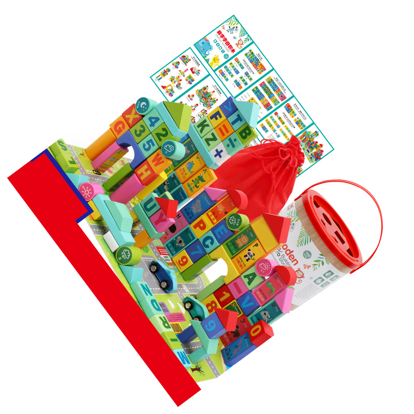 Деревянные строительные блоки, красочные бочкообразные алфавитные цифровые строительные блоки, игрушки для мальчиков и девочек, 100 шт.