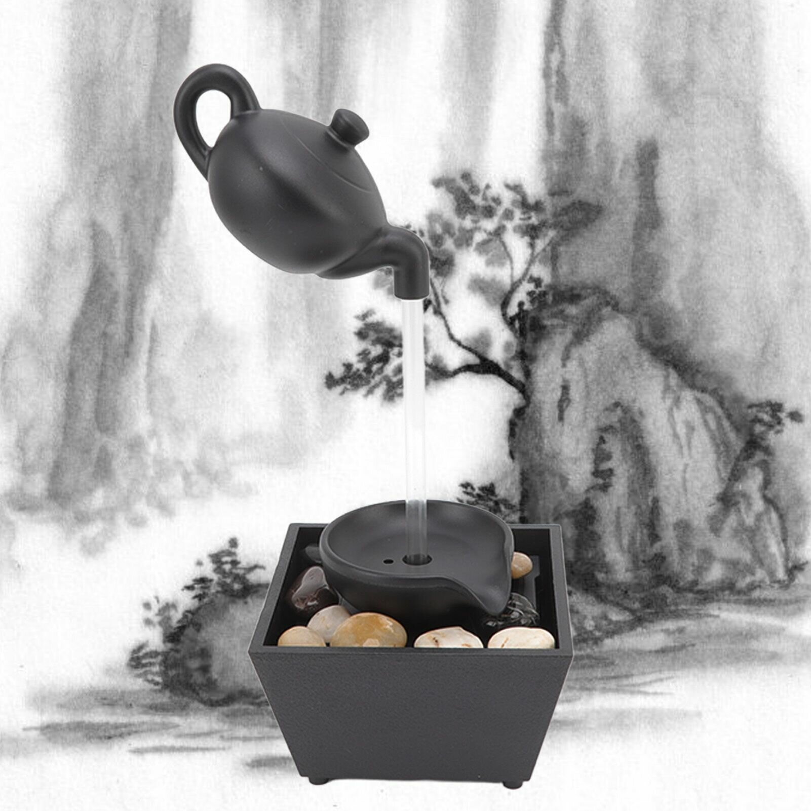 Настольный декоративный фонтан с подсветкой и плавающим чайником для интерьера дома и офиса, USB и батарейки