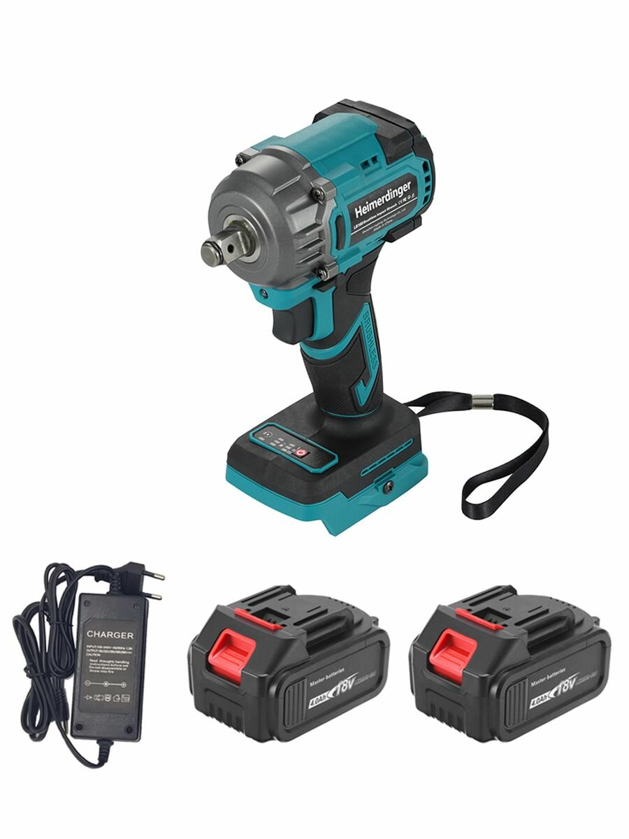 Гайковерт Heimerdinger LB160, бесщеточный, ударный, 550Нм, 18В, 4 насадки, 2х4 Ач Li-Ion