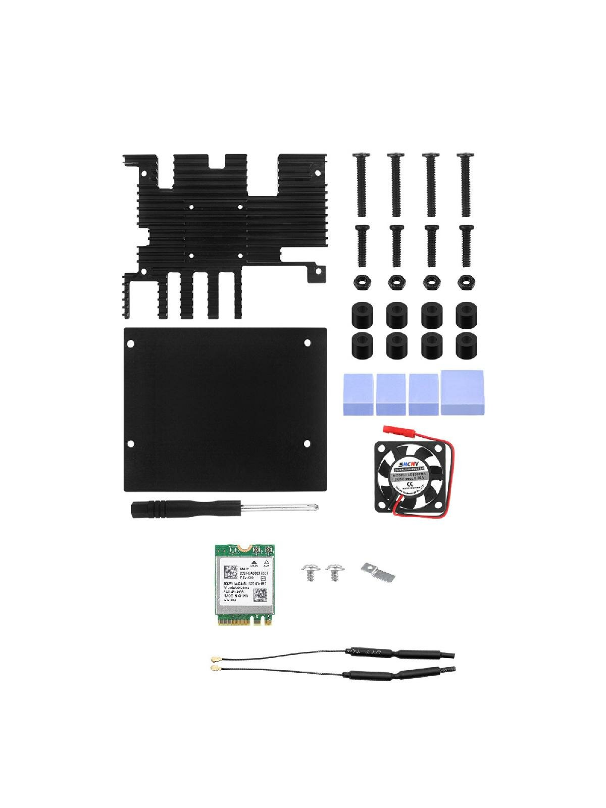 Enclosure Cover Network Kit for Orange Pi 5 Plus Aluminum Case Box with Cooling Fan Heat Sinks WIFI Antennas Kit