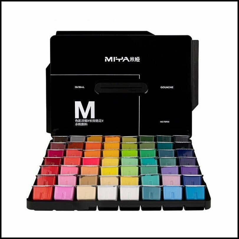 Гуашь "HIMI Miya", 56 ярких цветов, 30мл, в пластиковом пенале