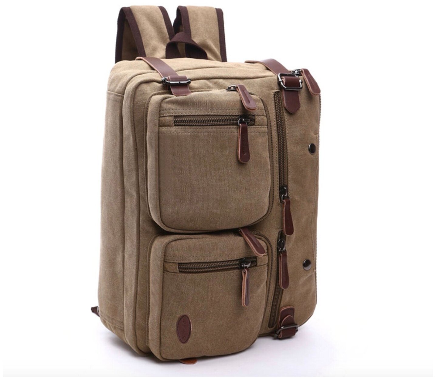 Сумка рюкзак-трансформер MyPads M120933 из качественной ткани Канвас для ноутбука 14" дюймов Macbook Pro Air Xiaomi Lenovo HP Asus с диагональю большая вместительная большой емкости с большим кол-вом карманов бежевая