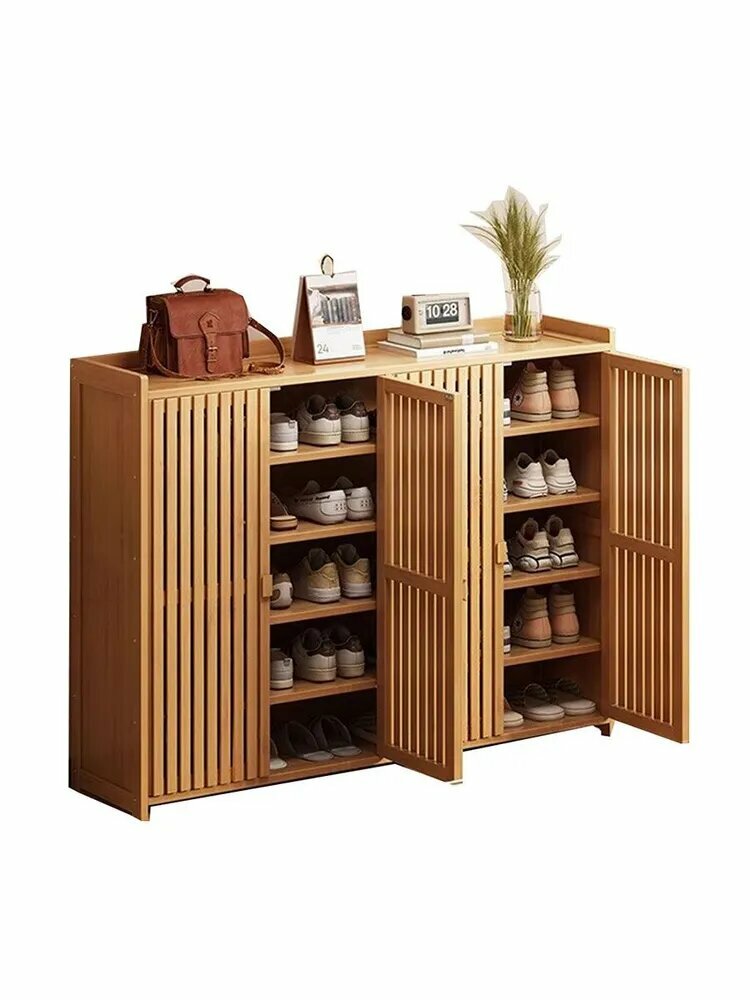 Обувница, бамбуковая, для прихожей, многоуровневая, коричневая