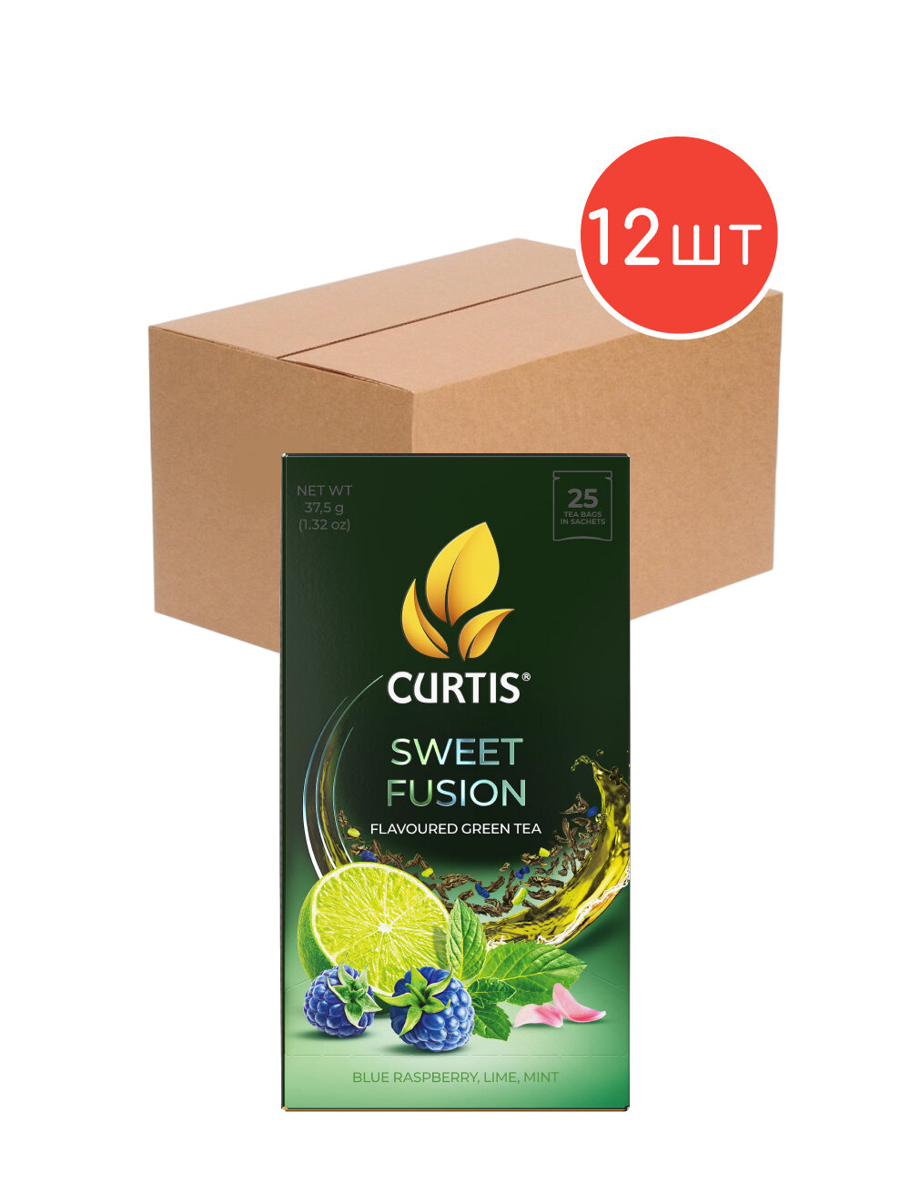 Чай зеленый CURTIS "Sweet Fusion"c лаймом синей малиной и мятой 12 упаковок по 25 пак