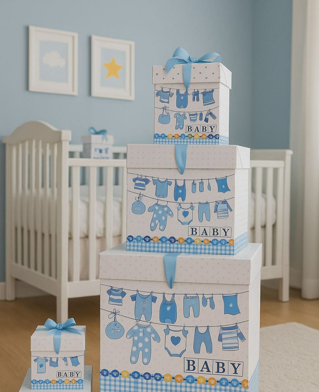 Коробка подарочная. Набор раскладных коробок 4в1. Цвет синий. Рисунок Baby/Малыш